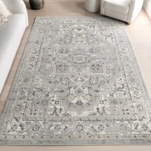 nuloom gena distressed vintage persian area rug - 9x12 area rug traditional light grey/ivory rugs for living room bedroom rug dining room