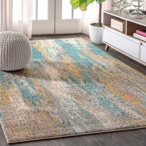 jonathan y ctp106a-9 contemporary pop modern abstract vintage waterfall indoor area-rug bohemian easy-cleaning high traffic bedroom kitchen living room non shedding, 9 ft x 12 ft, blue/brown/orange