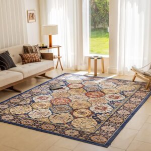 choshome washable rug 6x9 vintage boho medallion area rugs with non-slip backing soft stain resistant non-shedding low-pile floor carpet mat for living room bedroom kitchen home office,gold/multi