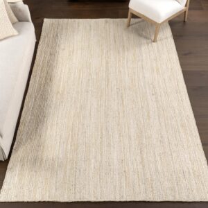 nuloom 9x12 rigo jute hand woven area rug, off white, solid farmhouse design, natural fiber, for bedroom, living room, dining room, hallway, office, kitchen, entryway