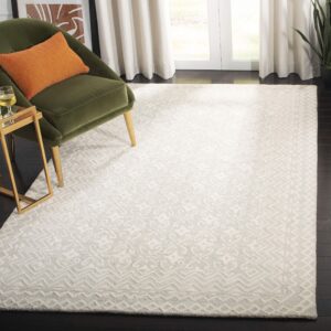 safavieh blossom collection area rug - 9' x 12', grey & ivory, handmade wool, ideal for high traffic areas in living room, bedroom (blm114f)