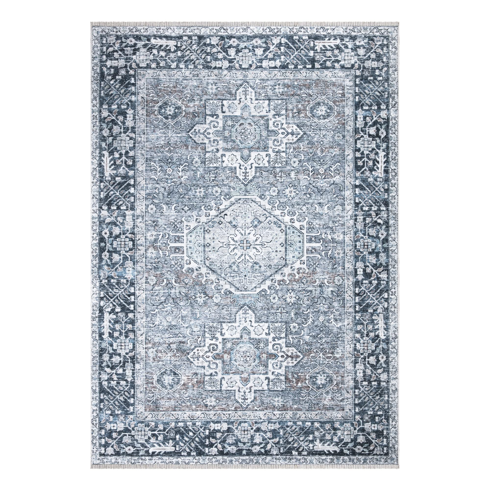 Bloom Rugs Caria Washable Non-Slip 9x12 Rug - Navy Blue Traditional Area Rug for Living Room, Bedroom, Dining Room, and Kitchen - Exact size: 9' x 12'