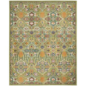 nourison allur traditional sage ivory 7'10" x 9'10" area rug, easy cleaning, non shedding, bed room, living room, dining room, kitchen (8x10)