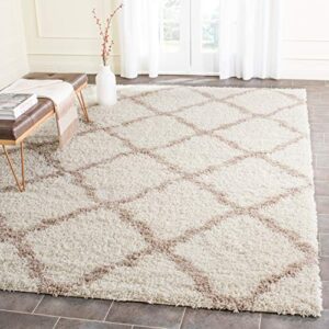 safavieh dallas shag collection area rug - 6' x 9', ivory & beige, trellis design, non-shedding & easy care, 1.5-inch thick ideal for high traffic areas in living room, bedroom (sgd257b)