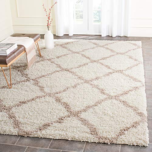 SAFAVIEH Dallas Shag Collection Area Rug - 6' x 9', Ivory & Beige, Trellis Design, Non-Shedding & Easy Care, 1.5-inch Thick Ideal for High Traffic Areas in Living Room, Bedroom (SGD257B)