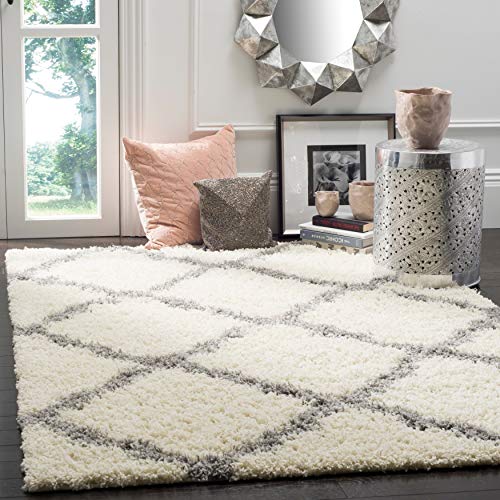 SAFAVIEH Dallas Shag Collection Area Rug - 6' x 9', Ivory & Beige, Trellis Design, Non-Shedding & Easy Care, 1.5-inch Thick Ideal for High Traffic Areas in Living Room, Bedroom (SGD257B)