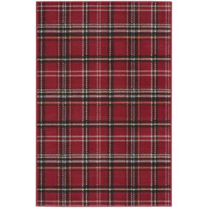 nourison grafix red 3'9'' x 5'9'' area-rug, modern, plaid, bed room, living room, dining room, kitchen, easy-cleaning, non shedding, (4' x 6')