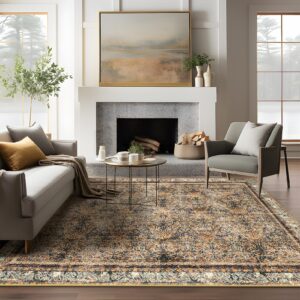 phantoscope vintage collection area rug 6'x9' - large living room rug - washable rug boho rugs non-slip for bedroom dining room, low-pile floor carpet distressed accent rug, dark brown/orange spice