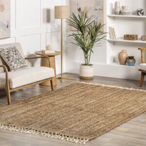 nuloom raleigh farmhouse jute tasseled area rug, 9x12, natural