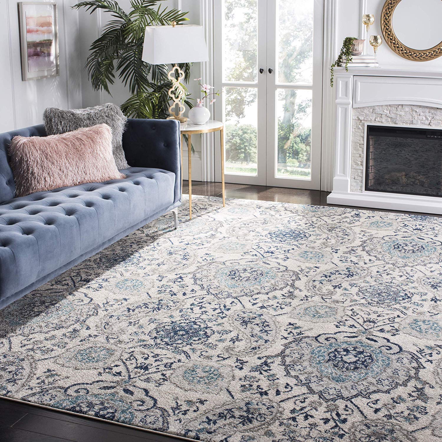 SAFAVIEH Madison Collection Area Rug - 10' x 14', Cream & Light Grey, Boho Chic Glam Paisley Design, Non-Shedding & Easy Care, Ideal for High Traffic Areas in Living Room, Bedroom (MAD600C)