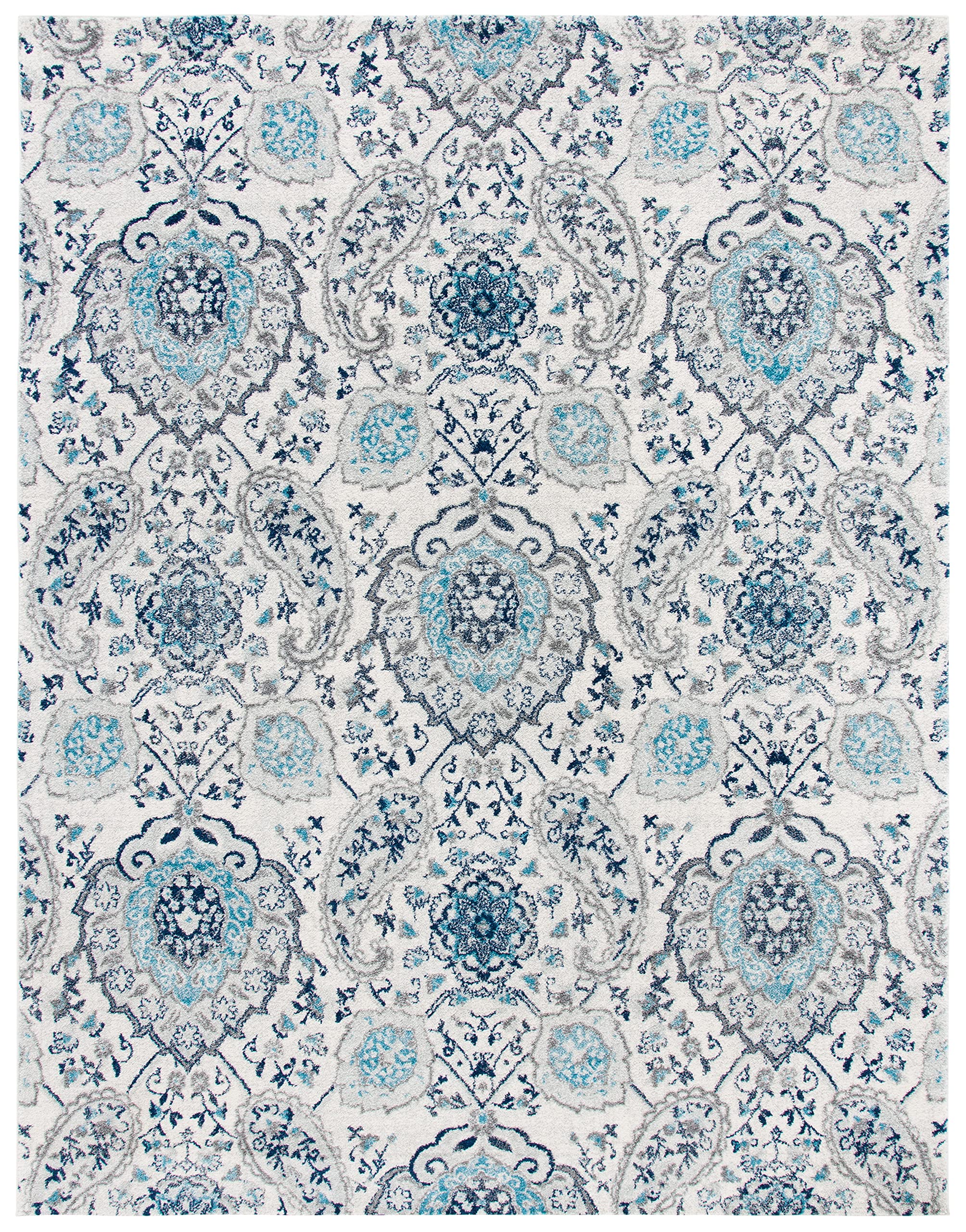 SAFAVIEH Madison Collection Area Rug - 10' x 14', Cream & Light Grey, Boho Chic Glam Paisley Design, Non-Shedding & Easy Care, Ideal for High Traffic Areas in Living Room, Bedroom (MAD600C)