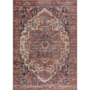 Bloom Rugs Washable 9' x 12' Rug - Beige/Terracotta Traditional Area Rug for Living Room, Bedroom, Dining Room, and Kitchen - Exact size: 9' x 12'