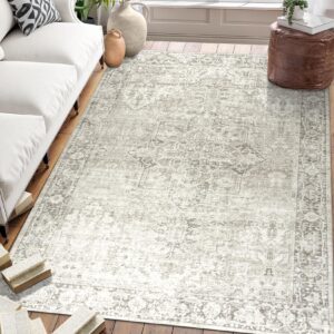 realife machine washable area rug - living room bedroom bathroom kitchen entryway office - non slip low pile stain resistant premium - boho farmhouse vintage - lyle - beige ivory 4' x 6'