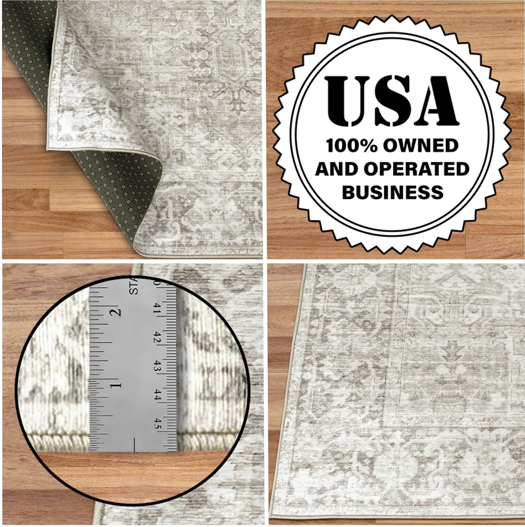 ReaLife Machine Washable Area Rug - Living Room Bedroom Bathroom Kitchen Entryway Office - Non Slip Low Pile Stain Resistant Premium - Boho Farmhouse Vintage - Lyle - Beige Ivory 4' x 6'