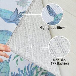 Tritard Coastal Sea Turtles Area Rugs Beach Themed Nautical Non Slip Area Rugs Stain Resistant Washable Accent Rugs Non Shedding Floor Carpet for Living Room Bedroom, Teal, 8x10 Feet