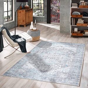 gln rugs stain resistant machine washable area rug - vintage boho distressed aesthetic - non-slip backing - indoor floor home decor for bedroom kitchen living & dining room (9' x 12')