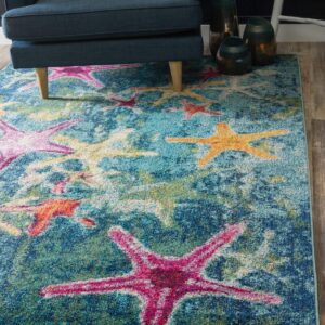 Unique Loom Positano Collection Coastal Modern Bright Colors Starfish Navy Blue Area Rug (9' x 12')