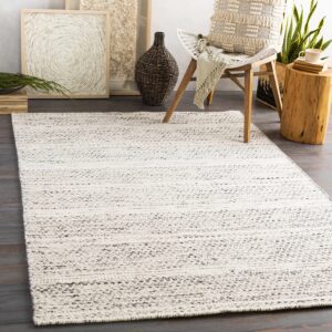 hauteloom williford natural fiber contemporary living room bedroom area rug - moroccan farmhouse -100% wool - handmade handwoven carpet - bohemian no pile - black, cream, beige - 5' x 7'6"