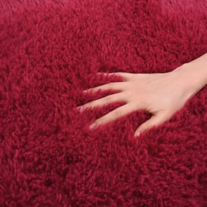 DETUM Wine Red Rug 4X6 Rugs for Bedroom Fluffy Christmas Area Rug Soft Living Room Shag Rug Large Furry Rug Washable and Nonslip Carpets Modern Home Decoration