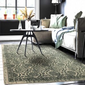 antep rugs alfombras non-skid (non-slip) 8x10 rubber backing floral geometric low profile pile indoor area rugs (dark green, 7'10" x 10')