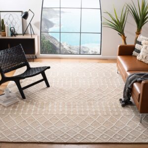 safavieh blossom collection area rug - 9' x 12', beige & ivory, handmade moroccan wool, ideal for high traffic areas in living room, bedroom (blm115b)