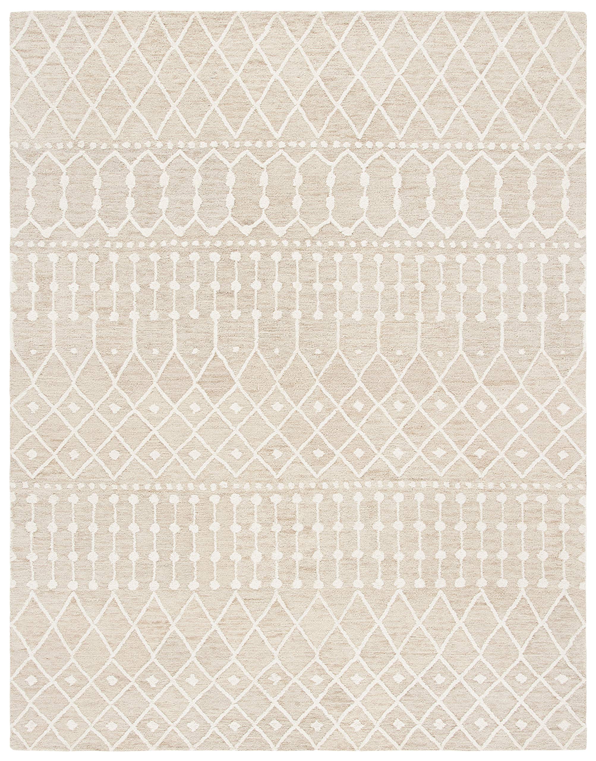 SAFAVIEH Blossom Collection Area Rug - 9' x 12', Beige & Ivory, Handmade Moroccan Wool, Ideal for High Traffic Areas in Living Room, Bedroom (BLM115B)