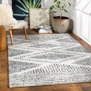 mark&day area rugs, 5x7 gever global shag charcoal area rug, grey cream white carpet for living room, bedroom or kitchen (5'3" x 7'3")