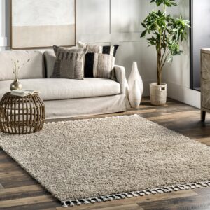 nuloom neva modern tasseled shag area rug, 5' square, beige