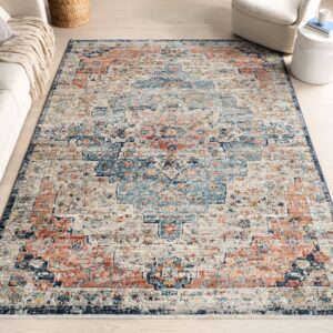 nuloom sawyer vintage transitional area rug - 8 square area rug vintage multi/ivory rugs for living room bedroom dining room kitchen