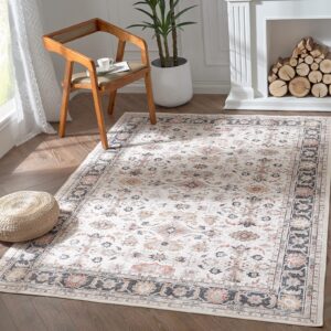 jinchan area rug 4x6 kitchen rug taupe vintage traditional area rug retro floor cover foldable thin rug distressed floral print indoor mat for bathroom bedroom living room dining room