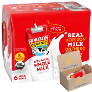 whole milk boxes organic shelf-stable milk whole, horizon whole milk single serve, 8.0 fl oz bundled with a betrulight fridge magnet – 6 pack