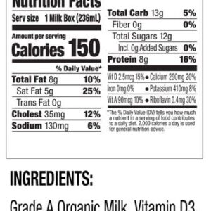 Whole Milk boxes Organic Shelf-Stable Milk Whole, Horizon Whole Milk Single Serve, 8.0 Fl OZ Bundled with a BETRULIGHT Fridge Magnet – 6 Pack