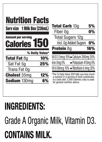 Whole Milk boxes Organic Shelf-Stable Milk Whole, Horizon Whole Milk Single Serve, 8.0 Fl OZ Bundled with a BETRULIGHT Fridge Magnet – 6 Pack