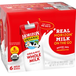 Whole Milk boxes Organic Shelf-Stable Milk Whole, Horizon Whole Milk Single Serve, 8.0 Fl OZ Bundled with a BETRULIGHT Fridge Magnet – 6 Pack