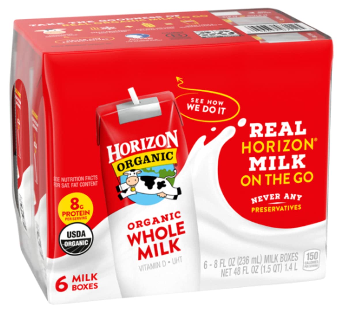 Whole Milk boxes Organic Shelf-Stable Milk Whole, Horizon Whole Milk Single Serve, 8.0 Fl OZ Bundled with a BETRULIGHT Fridge Magnet – 6 Pack