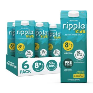 ripple non-dairy milks | vegan milk with 8g pea protein | shelf stable | non-gmo. plant based, gluten free | 32 fl oz (pack of 6) (32 fl oz (pack of 6), kids)