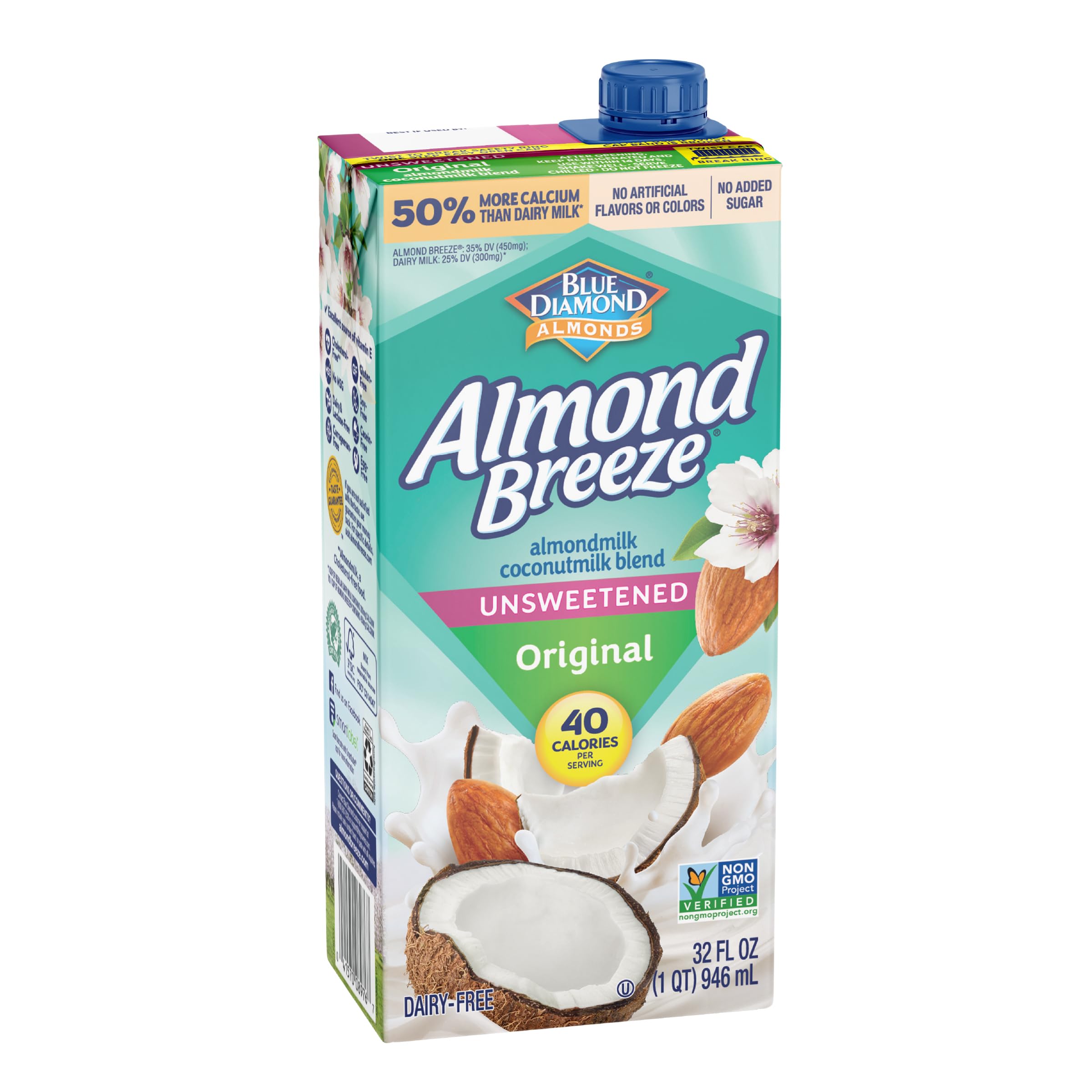 Almond Breeze Dairy Free Almondmilk Blend, Almond Coconut, Unsweetened Original, 32 Fl Oz (Pack of 12)