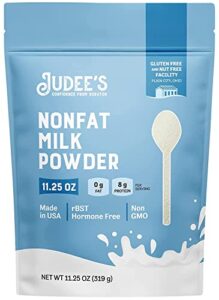 judee’s non-fat milk powder 11.25 oz - 100% non-gmo, keto-friendly - rbst hormone-free, gluten-free and nut-free - good source of protein and calcium - made in usa