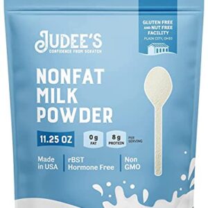 Judee’s Non-Fat Milk Powder 11.25 oz - 100% Non-GMO, Keto-Friendly - rBST Hormone-Free, Gluten-Free and Nut-Free - Good Source of Protein and Calcium - Made in USA