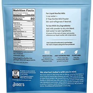 Judee’s Non-Fat Milk Powder 11.25 oz - 100% Non-GMO, Keto-Friendly - rBST Hormone-Free, Gluten-Free and Nut-Free - Good Source of Protein and Calcium - Made in USA