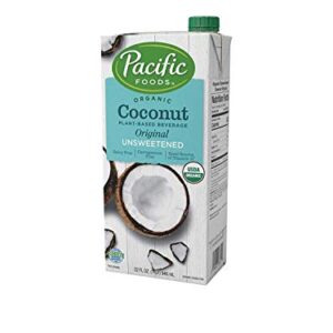 Pacific Foods Organic Unsweetened Coconut Milk, Plant Based Milk, 32 oz Carton (12 Pack)