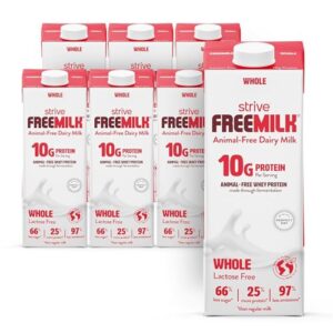 strive freemilk, animal-free dairy milk, 32 oz carton (pack of 6), lactose free, 10g protein per serving, alt milk, shelf stable, precision fermentation, perfect day