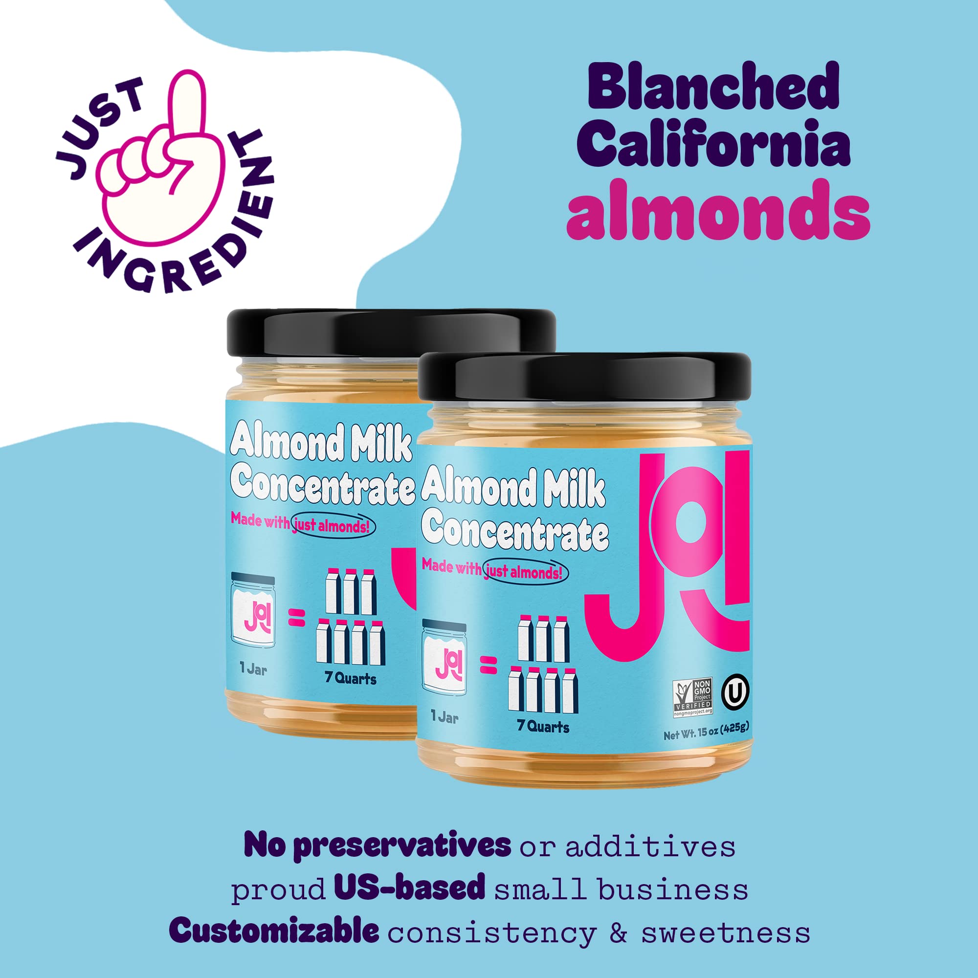 Almond Milk Unsweetened Plain Concentrate by JOI - 2-Pack x 27 Servings - Vegan, Kosher, Shelf Stable, Keto-Friendly, Dairy Free, & Fat Free Milk - Almond Milk Powder Substitute, Coffee & Plant Milk Creamer