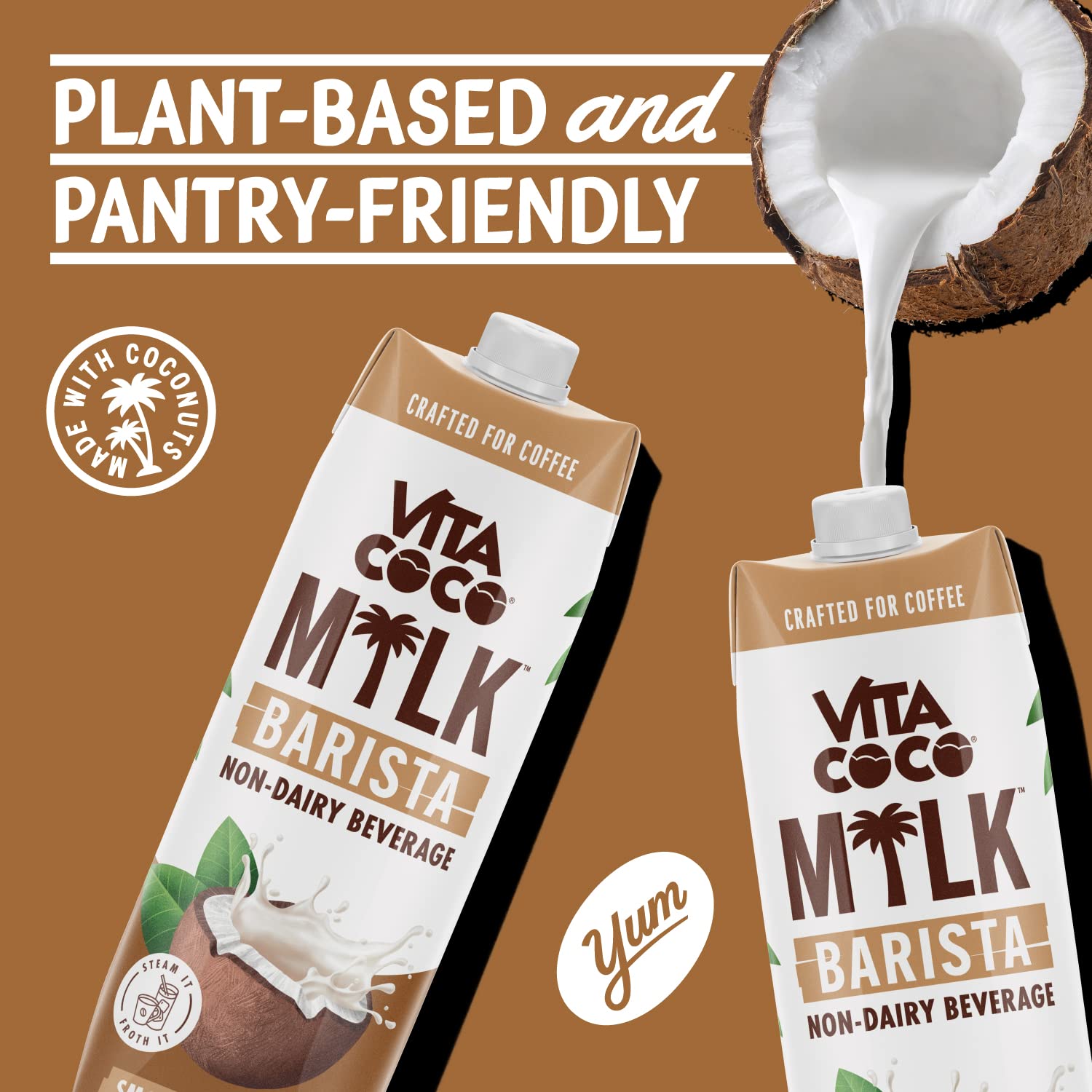 Vita Coco Barista Milk - Plant Based, Dairy Free Milk Alternative - Gluten Free, Soy Free, and Unsweetened - Perfect Add to Coffee, Matcha, Pink Drinks - 33.8 Fl Oz (Pack of 6)