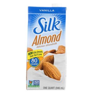 silk vanilla pure almond milk, 32 ounce aseptic pack - 6 per case.6