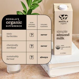 Mooala Organic Simple Almond Milk, 32oz - 3 Ingredient, Shelf Stable, No Gums, No Oils, No Fillers, Unsweetened, Non-GMO, No Additives, Dairy Free Plant Based Milk, 6 pack