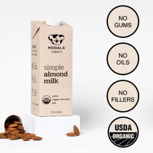 Mooala Organic Simple Almond Milk, 32oz - 3 Ingredient, Shelf Stable, No Gums, No Oils, No Fillers, Unsweetened, Non-GMO, No Additives, Dairy Free Plant Based Milk, 6 pack