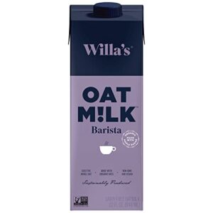 willa's organic barista oat milk, gluten free, vegan, foams & froths for coffee creamer/matcha, whole grain oats, maple sugar, vanilla extract, non gmo, 3g sugar, 4g protein, 32 oz, 1 pack