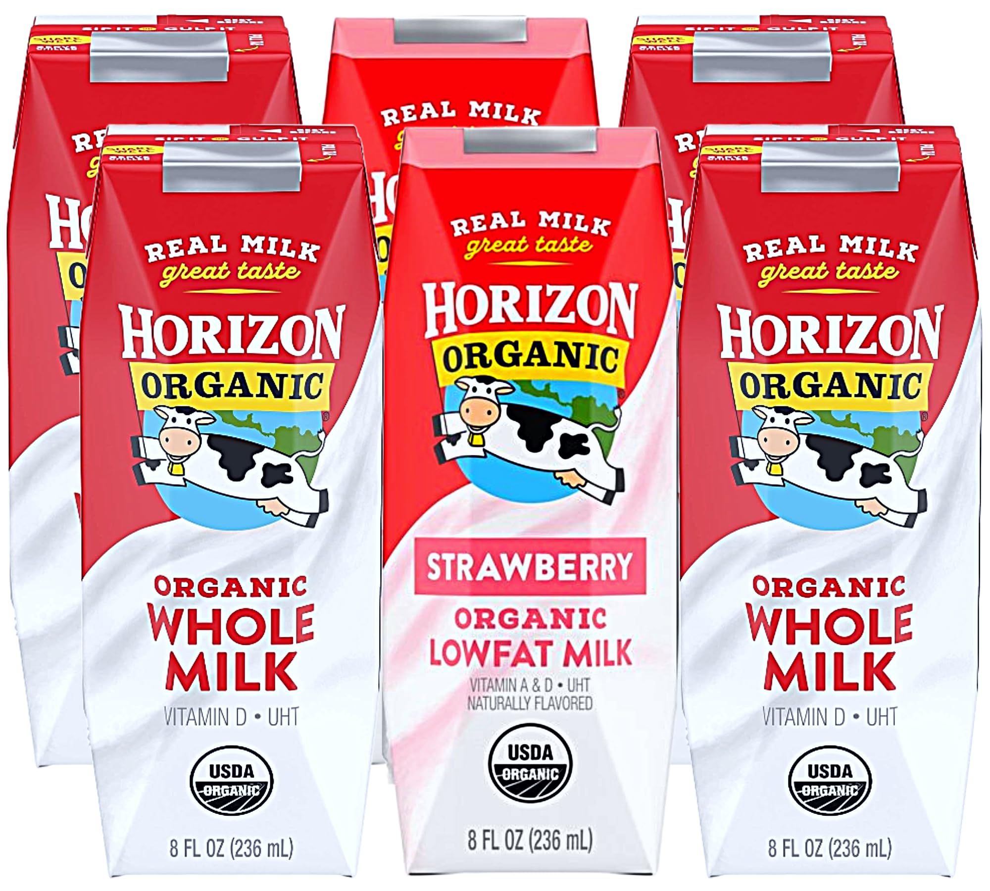 Organic Milk, Horizon Organic Whole Milk | Shelf Stable Milk, Grass Fed Milk Assortment of Plain, Vanilla, Chocolate, & Strawberry, Lowfat On-The-Go Milk Boxes for Kids & Adults| Includes Calcium, Vitamin A, Vitamin D & 8g of Protein, Non GMO Milk 8 Fl Oz