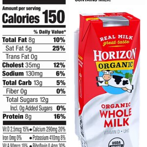 Organic Milk, Horizon Organic Whole Milk | Shelf Stable Milk, Grass Fed Milk Assortment of Plain, Vanilla, Chocolate, & Strawberry, Lowfat On-The-Go Milk Boxes for Kids & Adults| Includes Calcium, Vitamin A, Vitamin D & 8g of Protein, Non GMO Milk 8 Fl Oz